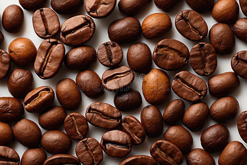 Upper View of Toasted Coffee Beans, Scattered Over a White Background ...