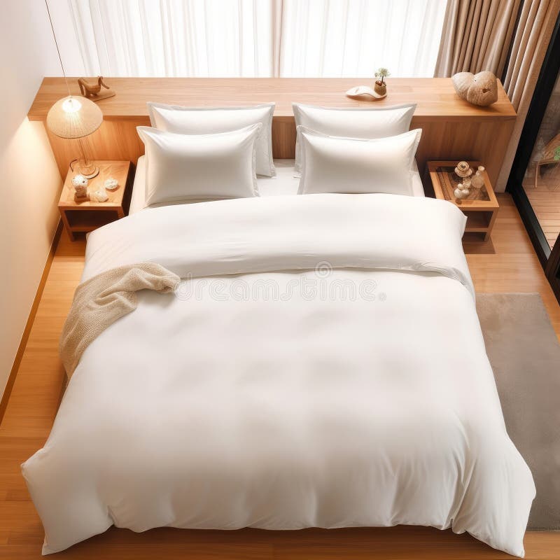 Upper View of White Theme Bed Generative AI Stock Illustration ...