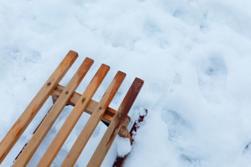 Upper View of Wooden Sled on the Snow Stock Image - Image of snow ...