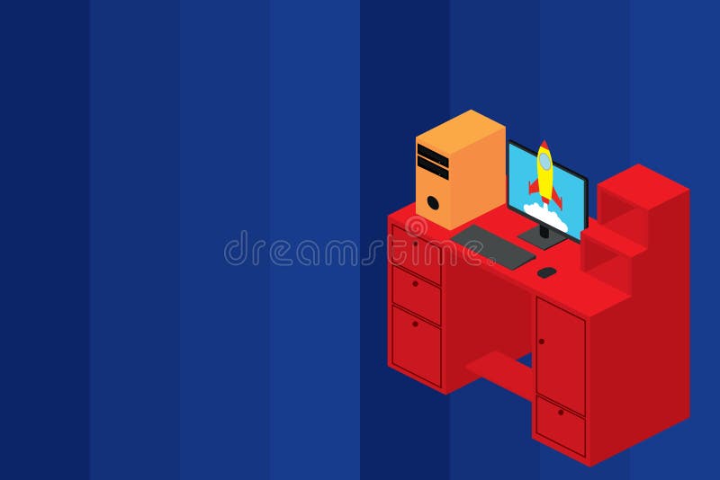 Upper View Wooden Working Desktop Station Five Drawers Personal ...