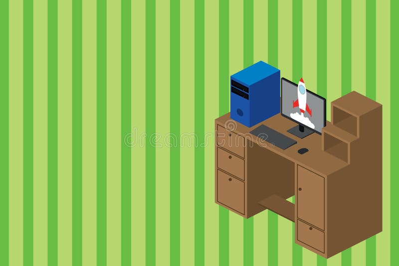 Upper View Wooden Working Desktop Station Five Drawers Personal ...