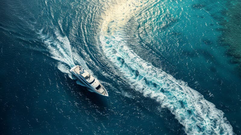 Upper View of a Yacht Moving in the Ocean Stock Illustration ...