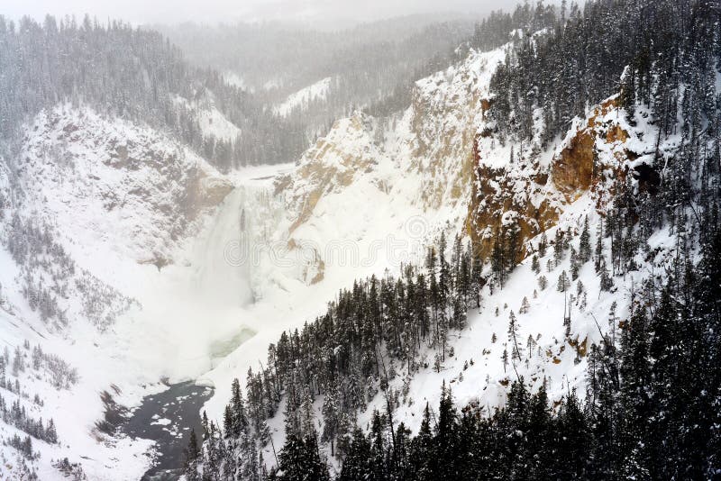 Upper Yellowstone Falls in Winter Stock Photo - Image of douglas, falls ...