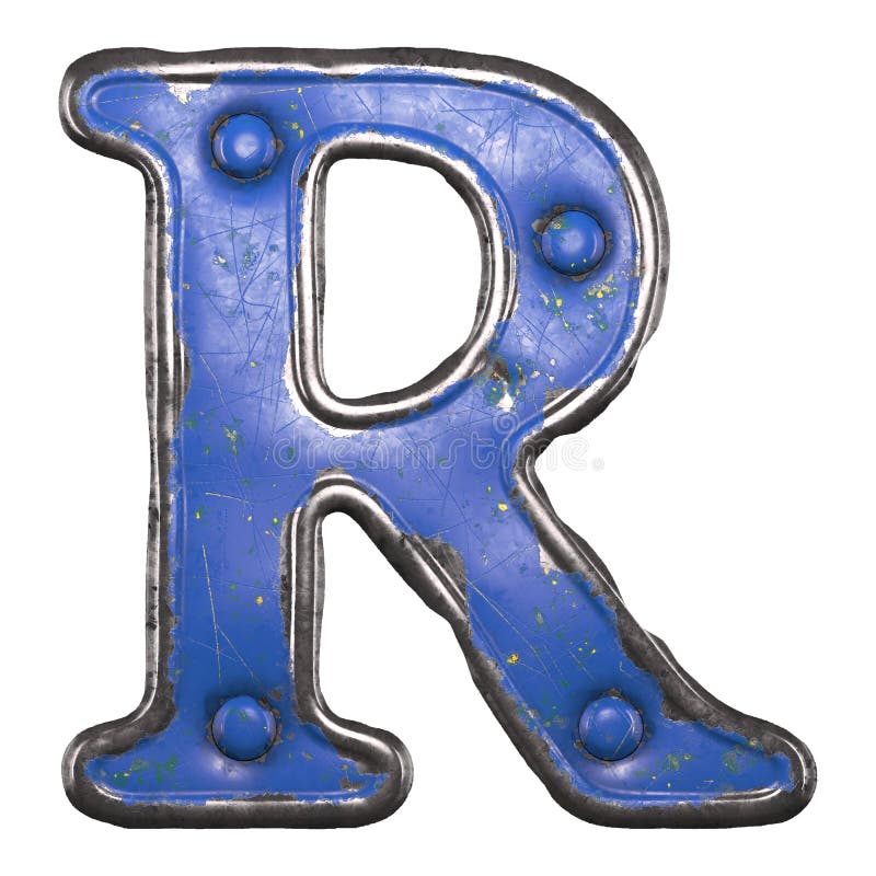 Uppercase Letter R Made of Painted Metal with Blue Rivets on White ...