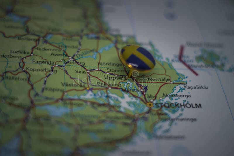 Uppsala Pinned on a Map with the Flag of Sweden Stock Image - Image of ...