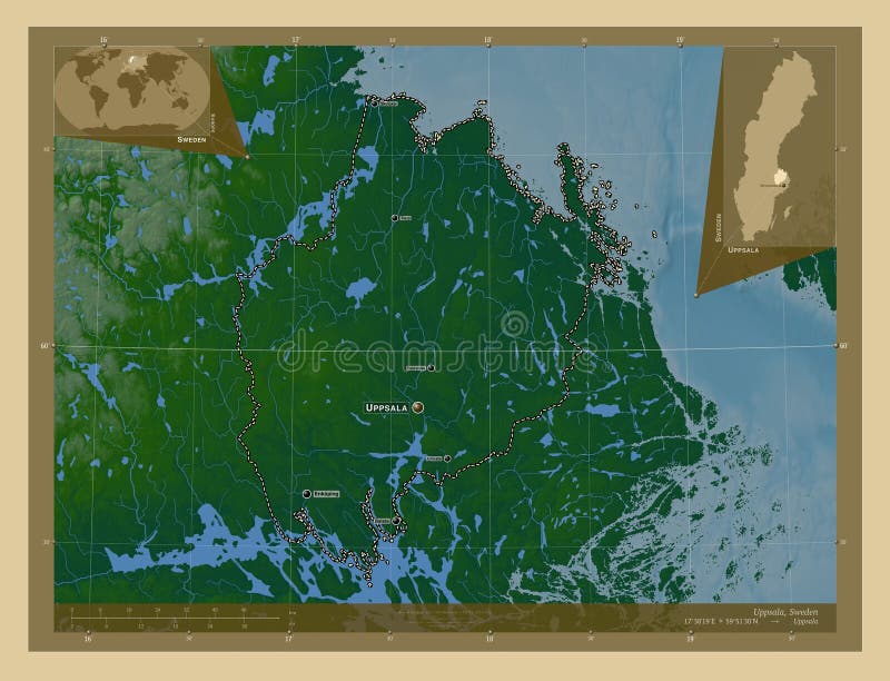 Uppsala, Sweden. Physical. Labelled Points of Cities Stock Illustration ...