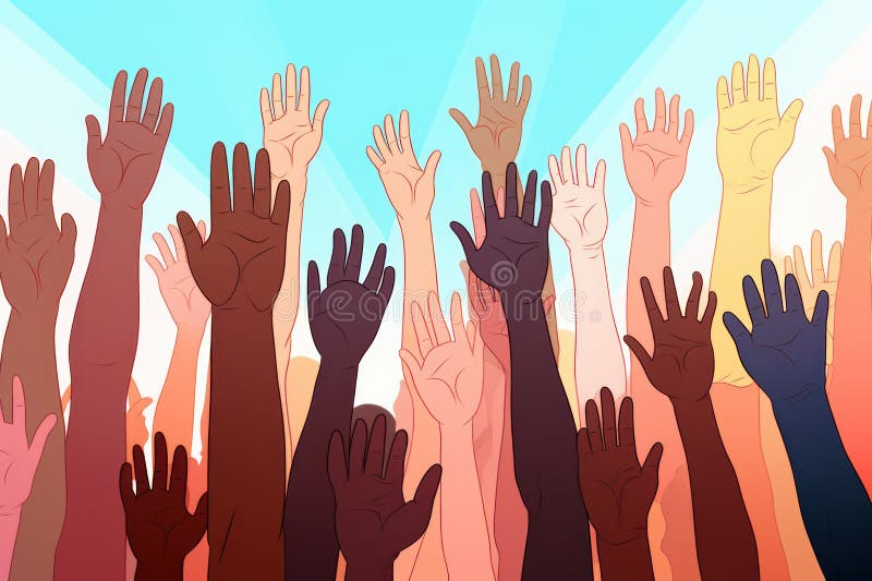 The Upraised Hands of Multiracial People with Different Skin Colors ...
