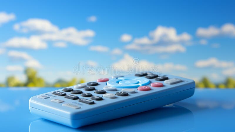 Upright Blue Remote on Table in Soft Romantic Landscape Stock ...