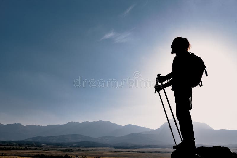 Upright Posture of the Mountaineer Making a Successful Summit Hike ...