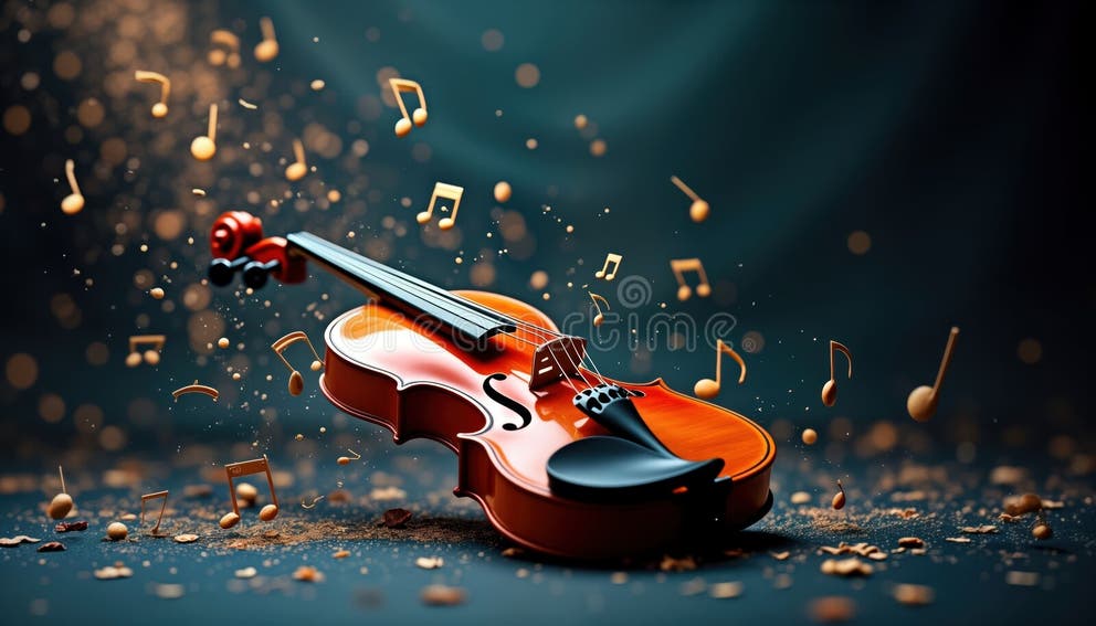 Upright Violin Surrounded by Swirling Musical Notes. Animated Notes ...