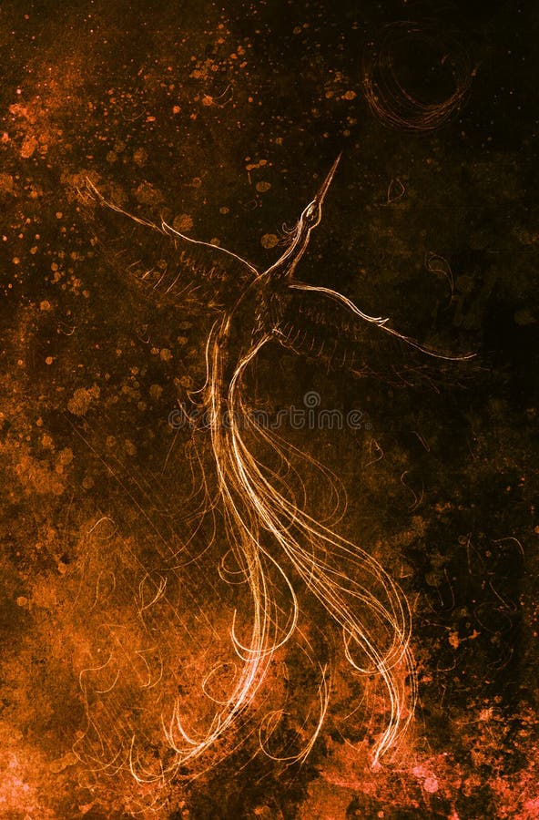 Uprising Phoenix Bird Flying Up, Drawing on Abstract Colorful ...