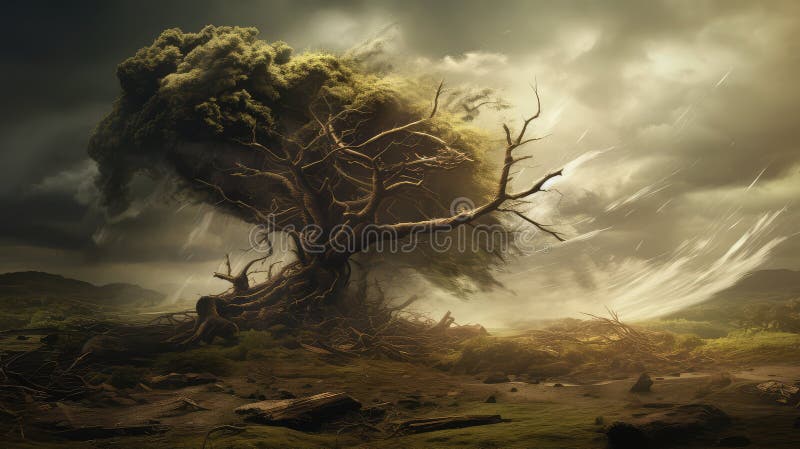 Uprooted Tree Down in Storm Stock Illustration - Illustration of damage ...