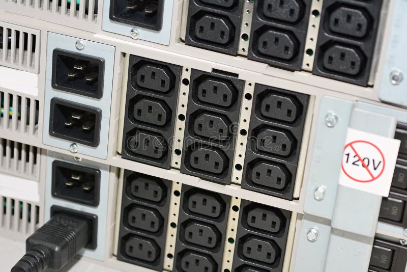 Power Sockets with Internet Cable on White Wall. Electrical Supply ...