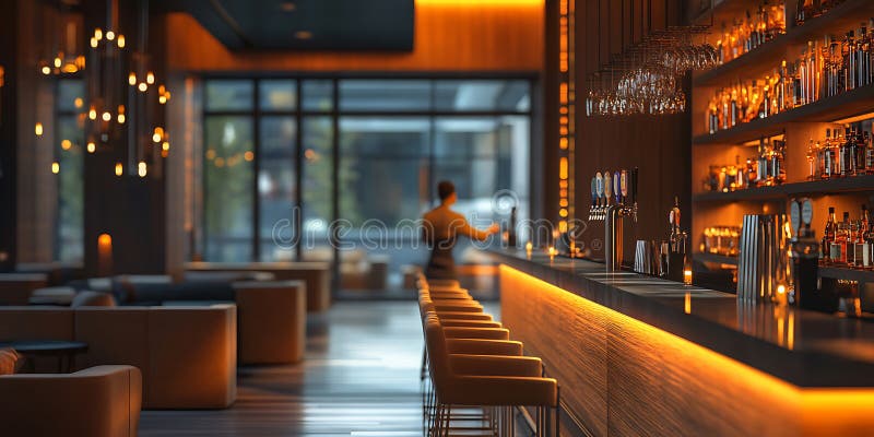 Upscale Bar Interior Warm Lighting and Modern Design Stock Photo ...