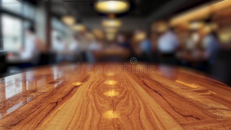 An Upscale Cafe with a Blurred Polished Table and Warmly Lit Dining ...
