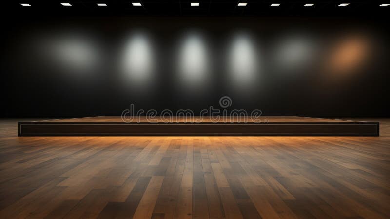 An Upscale Empty Conference Stage with Polished Wood Flooring and a ...