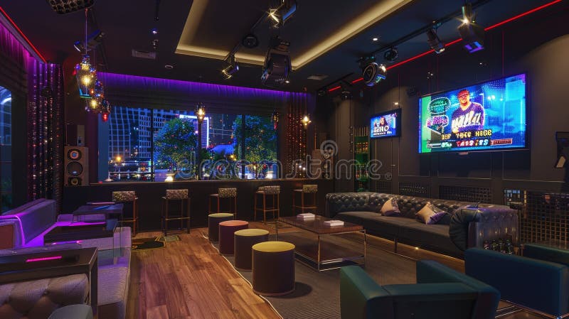 Upscale Hotel Karaoke Lounge Featuring Enthusiastic Singers and Fun ...