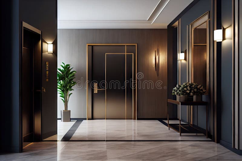Upscale Hotel with Sleek, Modern Entrance Doors and Interior Design ...