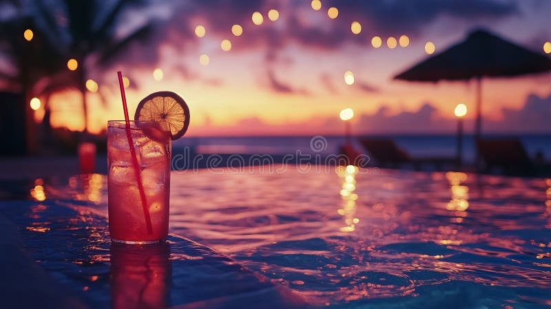 Upscale Poolside Night Party with Floating Lights and Refreshing Drinks ...