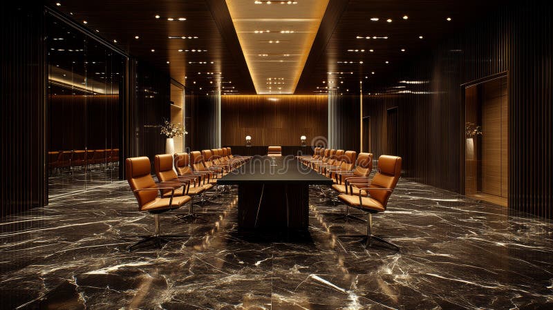 An Upscale and Stylish Conference Space with a Long Table and Leather ...