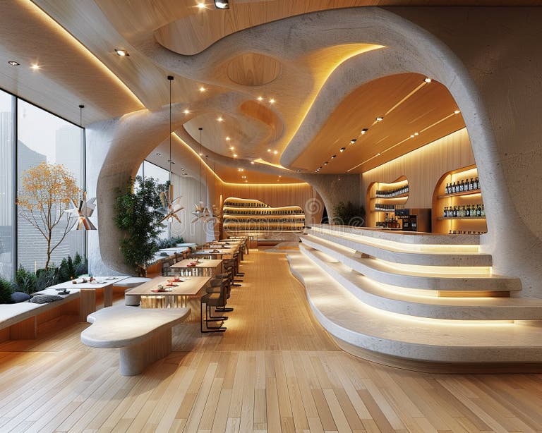 Upscale Sushi Bar with Minimalist Design and Ambient Lighting3D Render ...