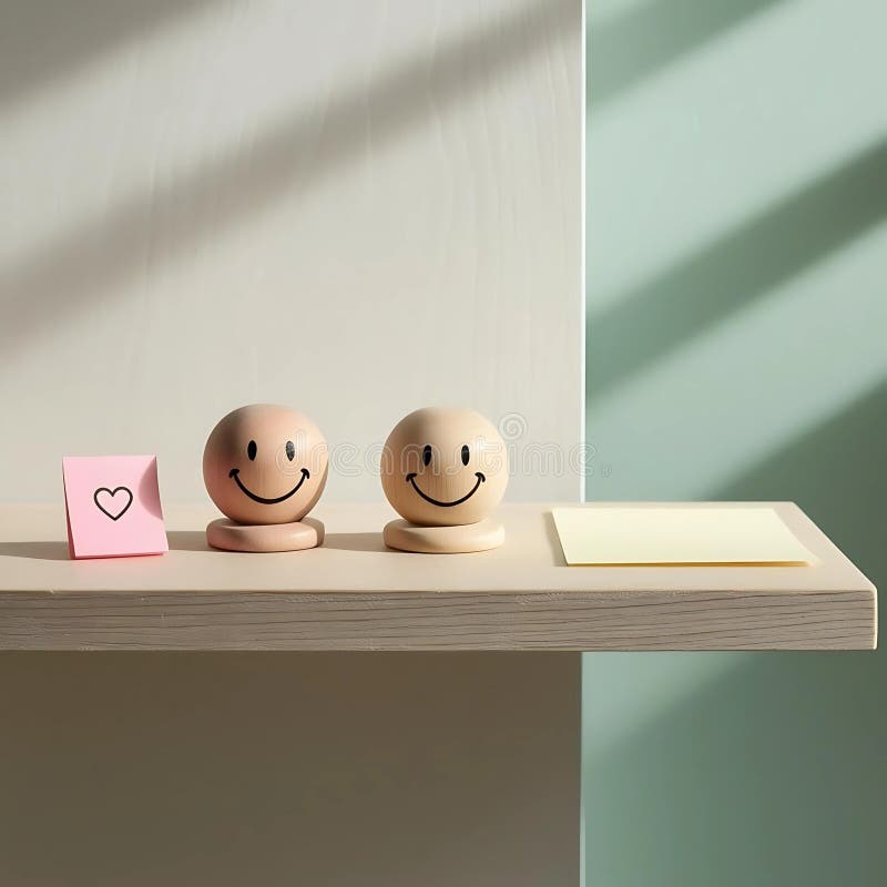 Smiley Wooden Toys with a Notepad and a Love Icon Stock Photo ...