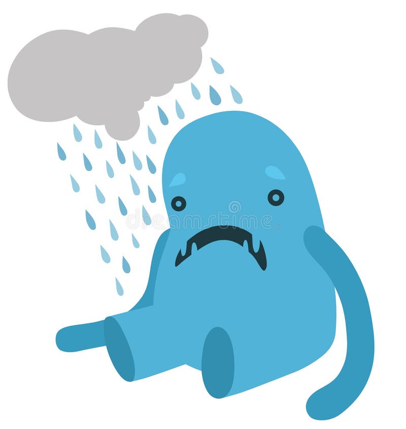 Upset Blue Monster with a Rainy Cloud Stock Illustration - Illustration ...