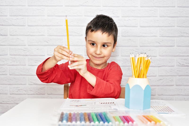 Upset Boring Schoolboy Doing Homework. Education, School, Learning ...