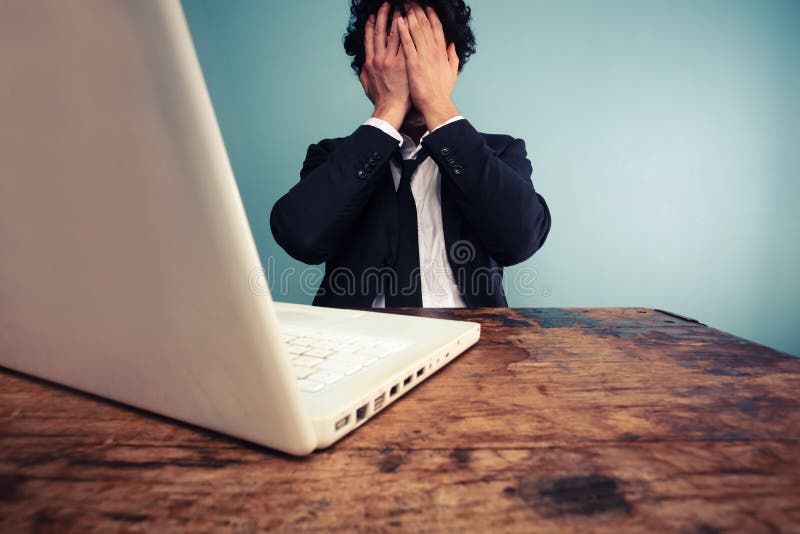 Unhappy Young Man in Front of the Computer Stock Image - Image of ...