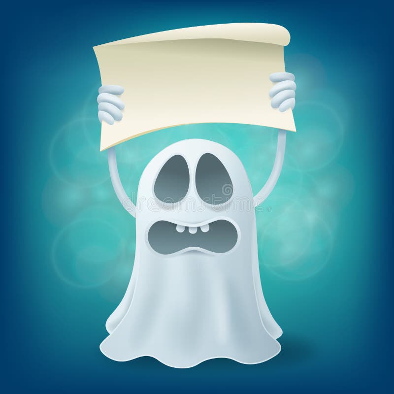 Upset Cartoon Ghost on Blue Background. Halloween Party Design Element ...