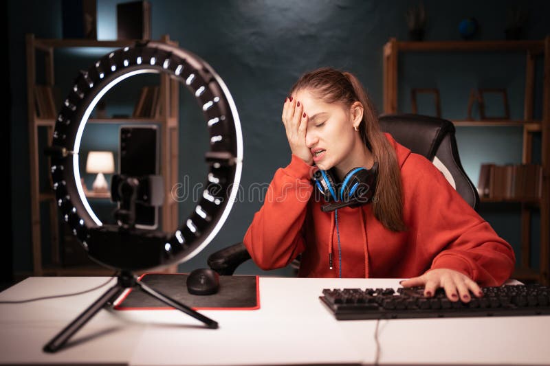 Upset Female Gamer Streamer Frustrated with Problems Leading Stream or ...