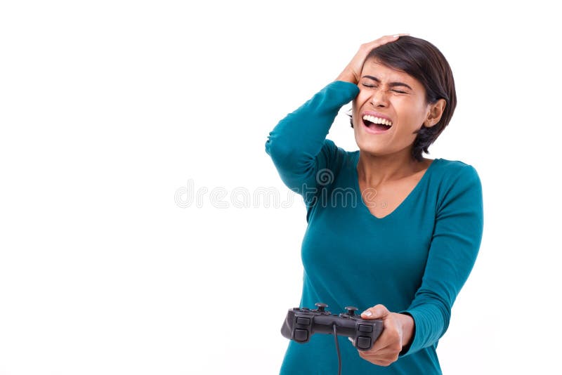 Frustrated, Upset, Angry Little Girl Gamer Experiencing Game Over Stock ...
