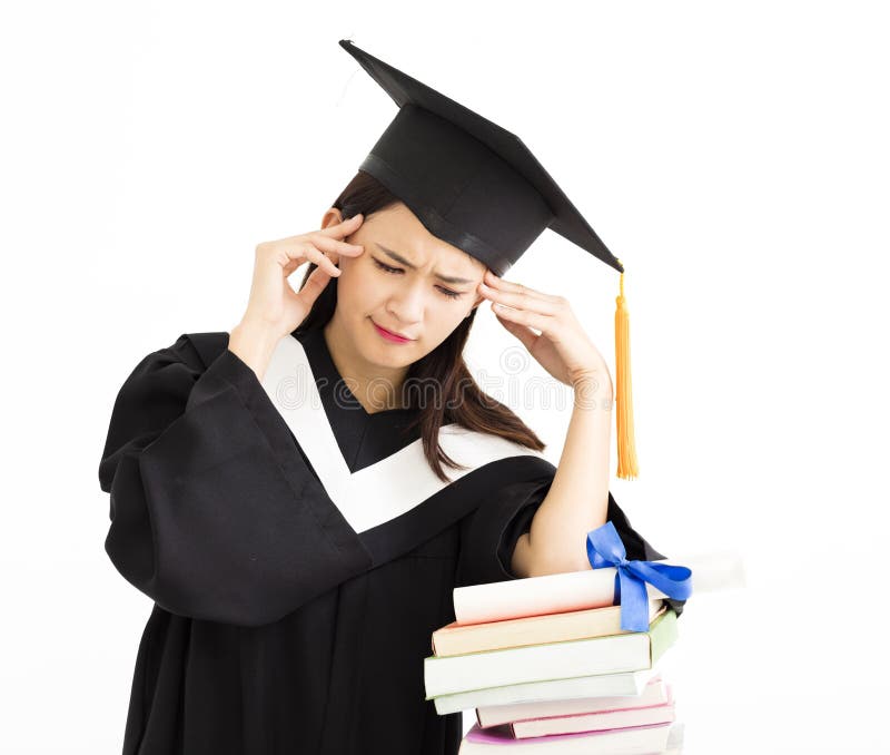 Upset Graduate Student with Stack of Books Stock Image - Image of ...