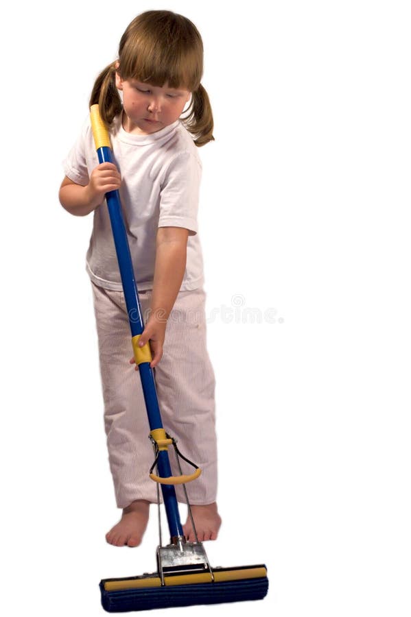 Upset little girl with mop stock image. Image of labour - 2997927