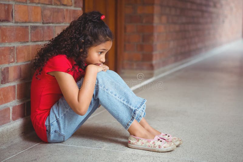 Upset Lonely Girl Sitting by Herself Stock Image - Image of schoolchild ...
