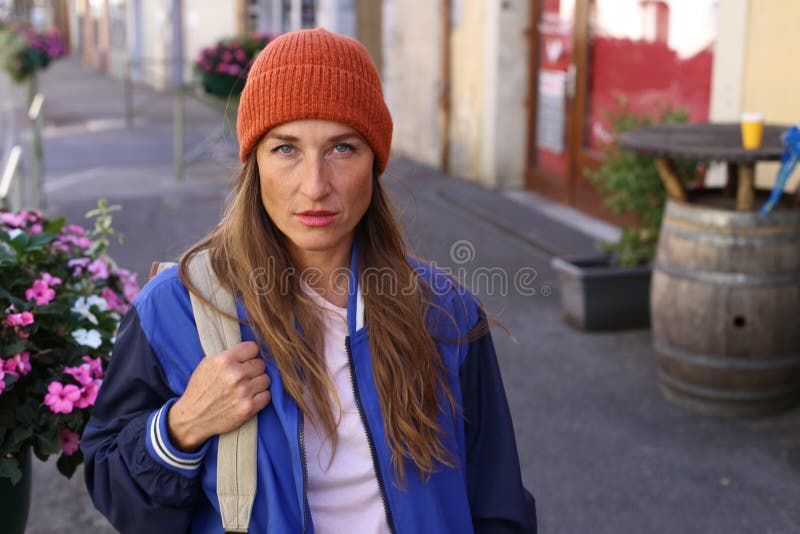 Upset Looking Woman Walking Outdoors Stock Photo - Image of ...