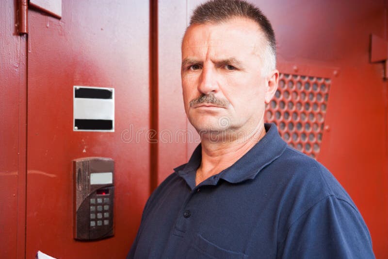 Upset man and intercom stock image. Image of fixing, breaking - 73610189