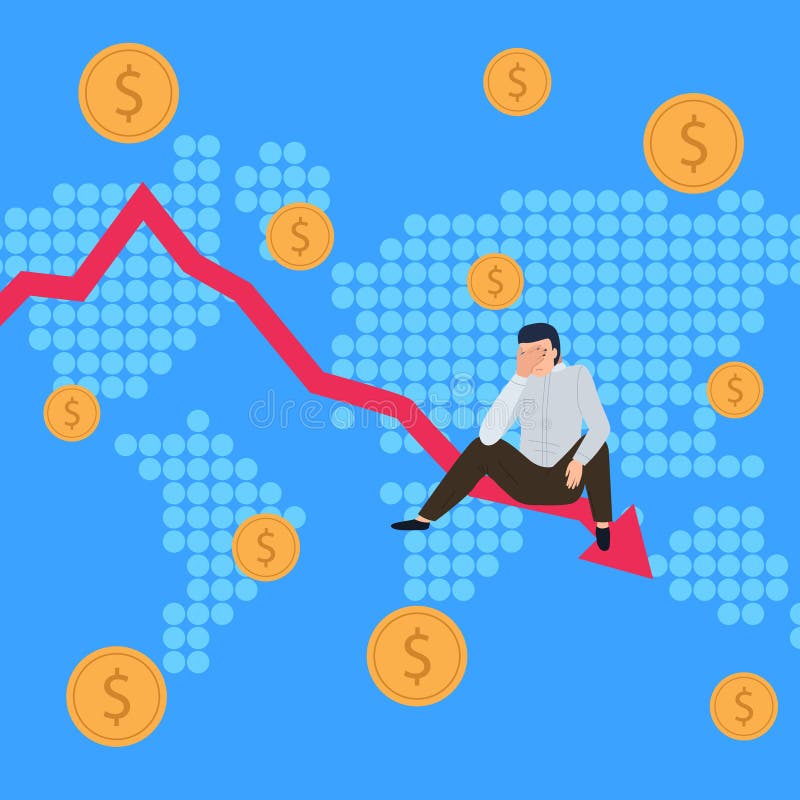 Upset Man Sits on Falling Arrow, Failed Statistics Diagram, Company ...