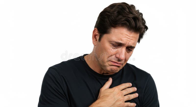 Upset Middle-Aged Man Holding Chest and Crying in Emotional Distress ...