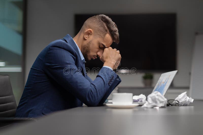 Upset Middle Eastern Manager Looking for Creative Solutions Stock Image ...