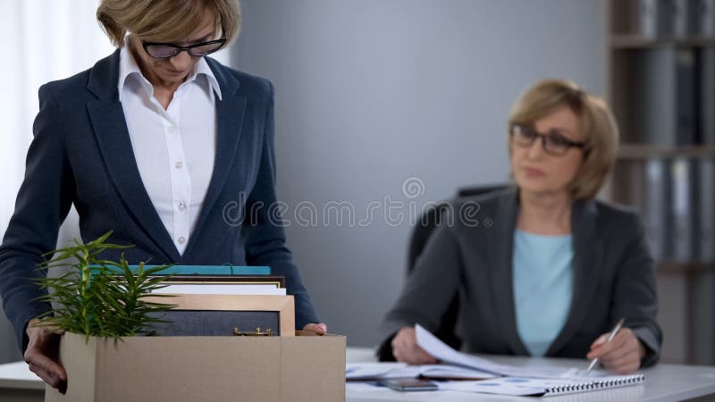 Upset Office Lady with Carton Box Fired from Work, Unemployment Problem ...