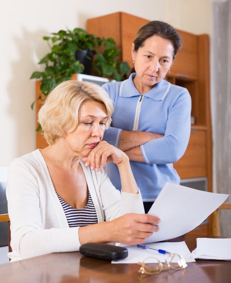 Upset Pensioners with Documents Stock Image - Image of help, office ...