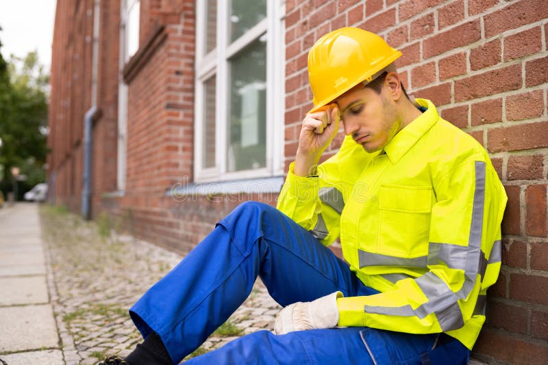 Unhappy Sad Construction Worker Stock Photo - Image of depression ...