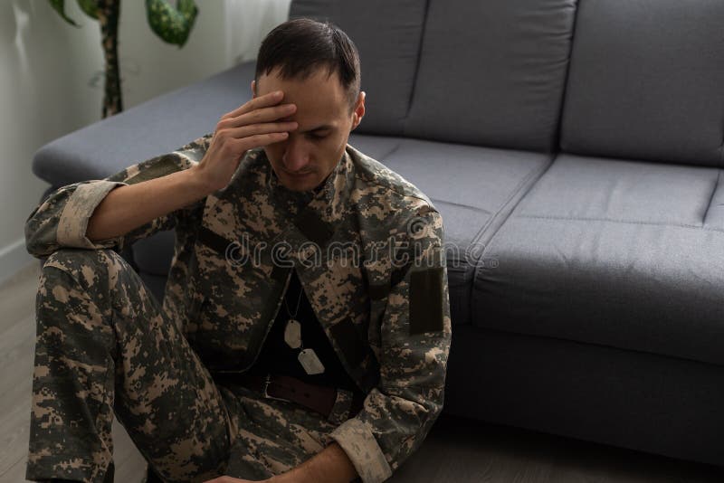 Upset Soldier Remembering Terrifying War, Suffering Ptsd, Psychological ...