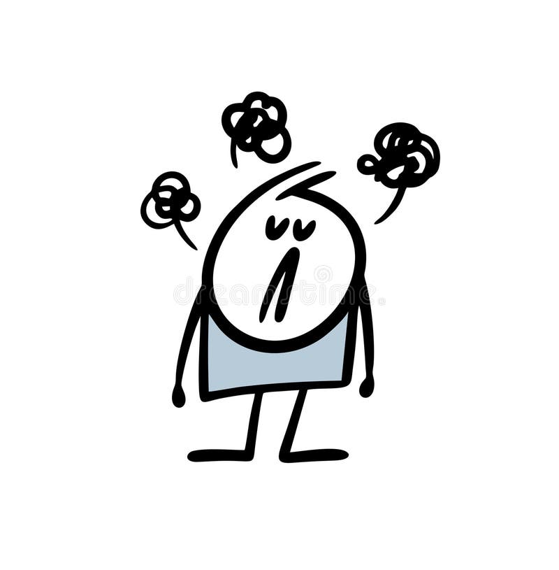 Upset Stickman and Bad Thoughts in His Head. Vector Illustration of ...