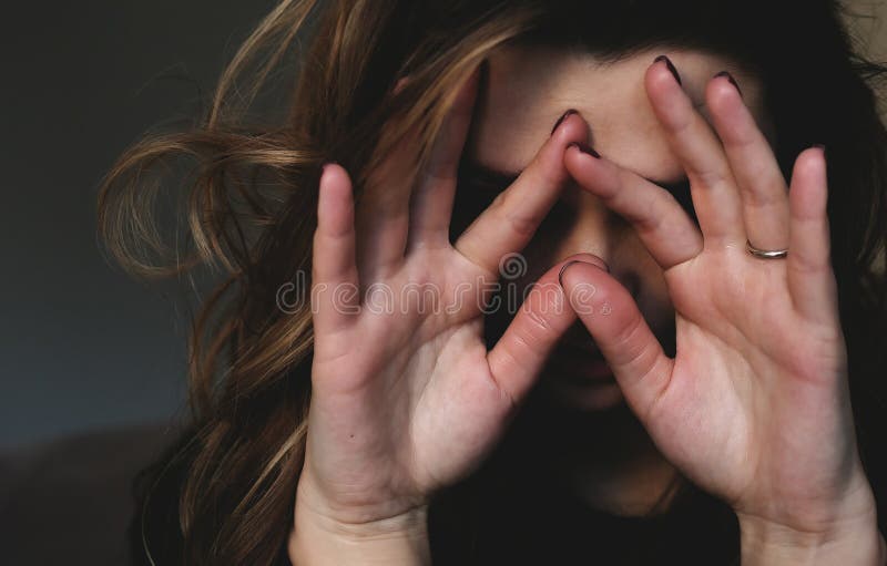 Woman Covers Her Face with Her Hands. Depression Stock Photo - Image of ...