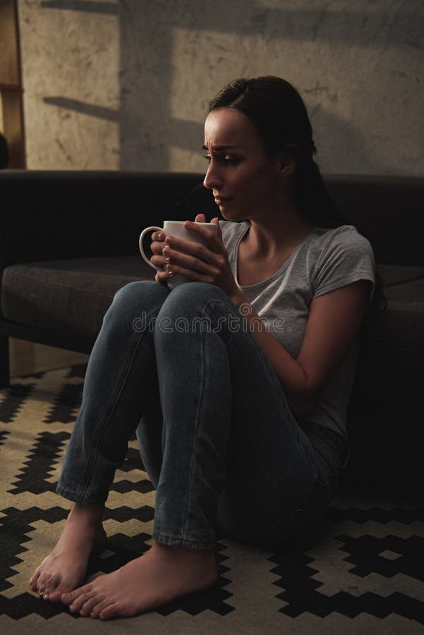 Upset Woman Crying and Holding Cup Stock Photo - Image of sadness ...