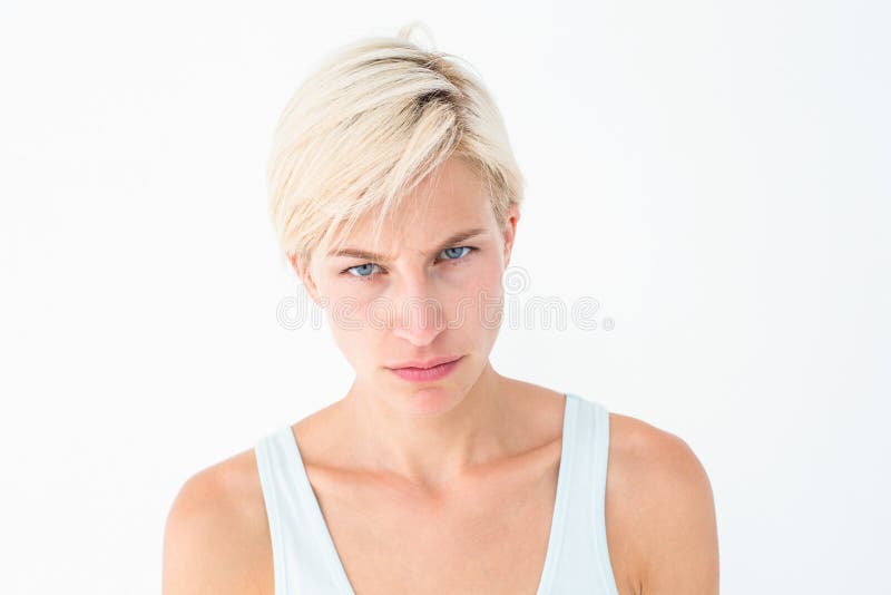 Upset Woman Looking into the Camera Stock Image - Image of gesture ...