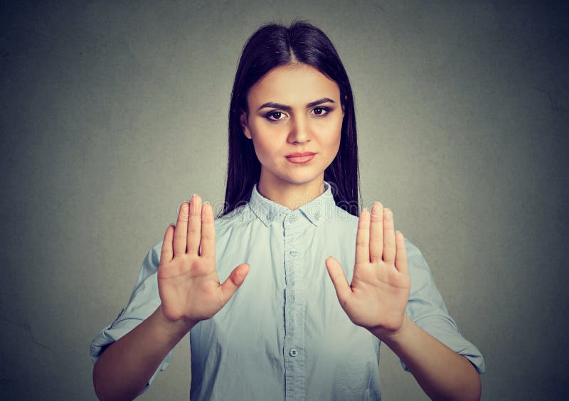 Upset Woman Repulsing Something With Hands Stop Gesture Stock Image ...