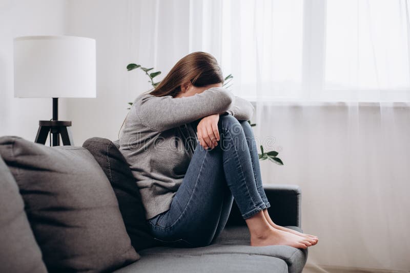 Upset Young Brunette Woman Expression Face Thinking about Problem ...